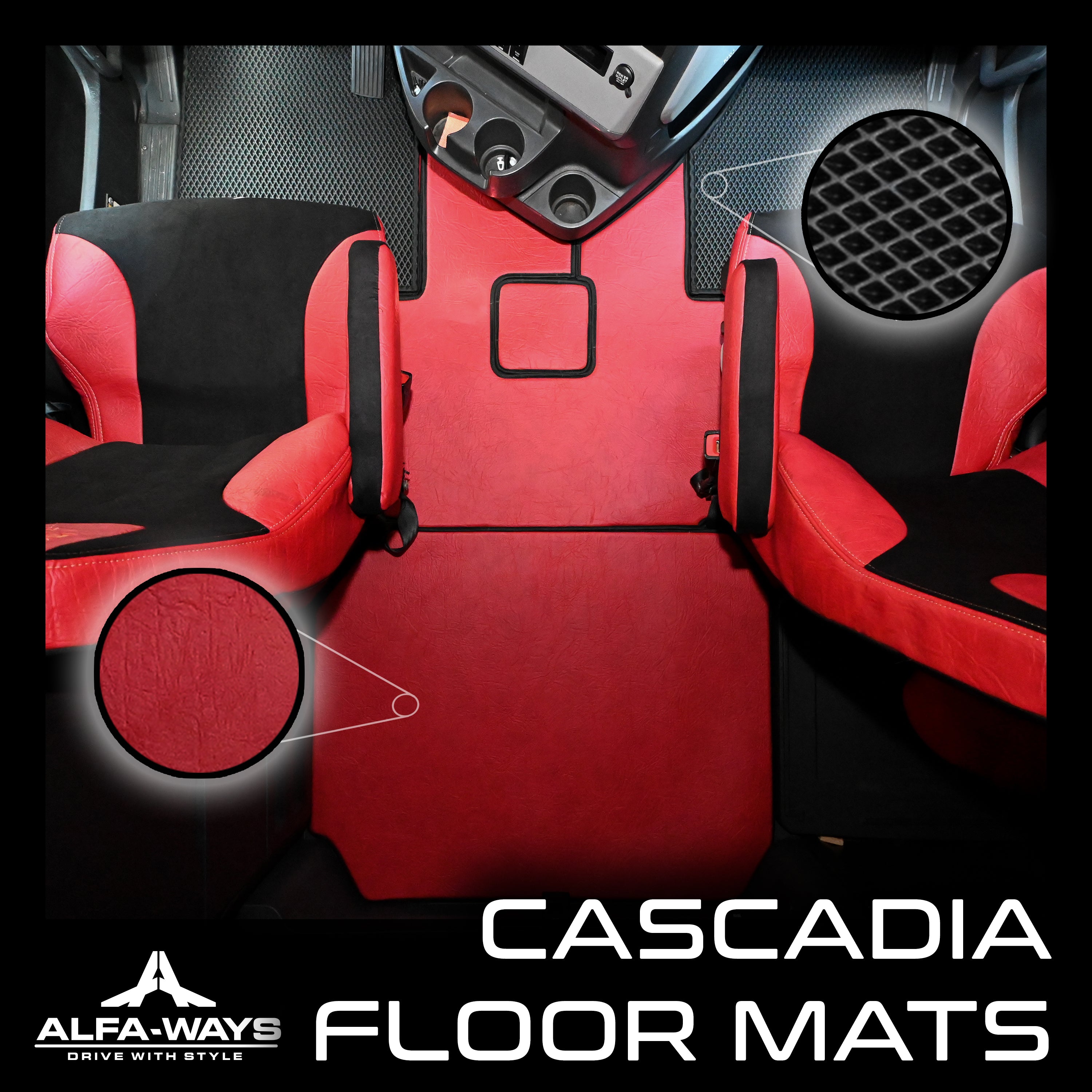 Red Floor Mats Freightliner Cascadia gen. 3 2018 - Full set – ALFA-WAYS LLC